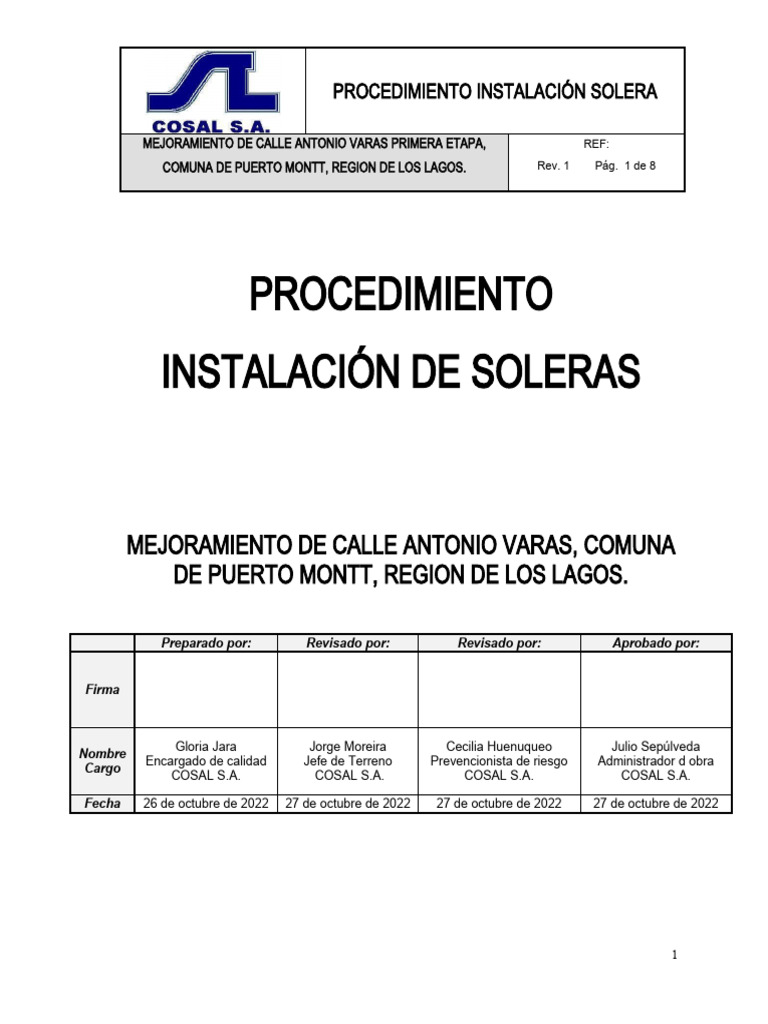 Procedimiento instalacion de solera | PDF