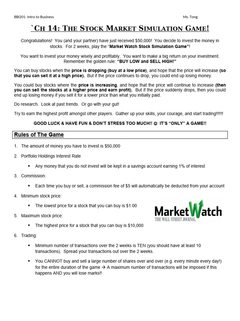 Business Course - Stock Market Simulation Game | PDF | Business | Law