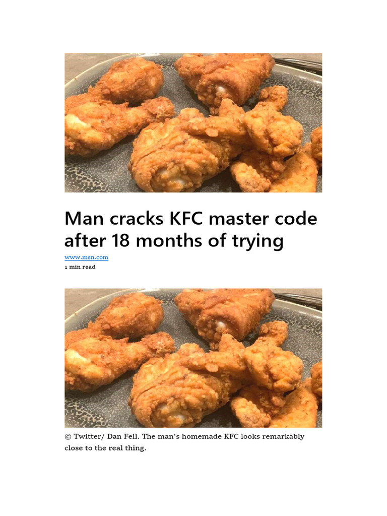 KFC Recipe | PDF | Cooking, Food & Wine