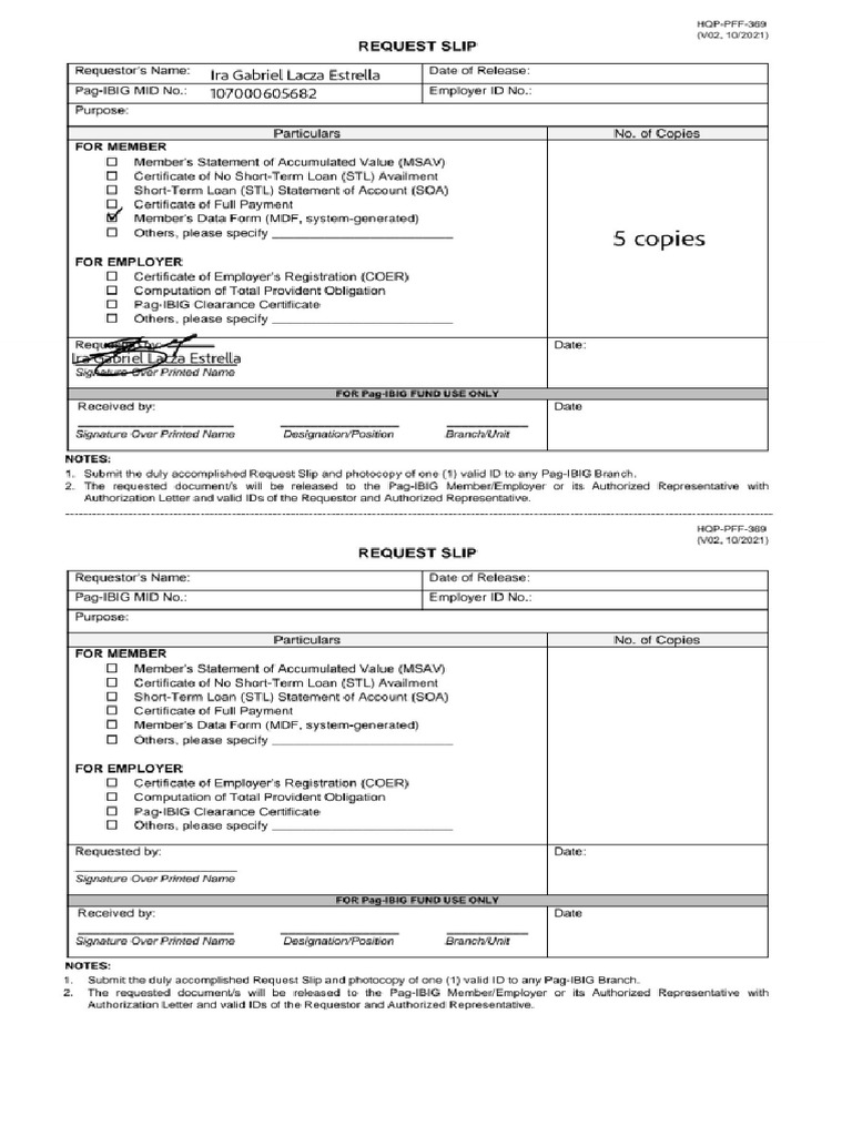 HDMF MDR Request | PDF