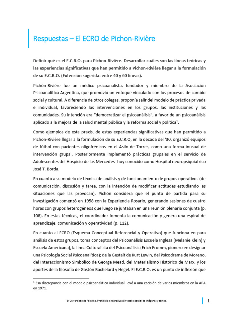 ECRO Pichon Riviere | PDF | Psicoanálisis | Ciencias del comportamiento