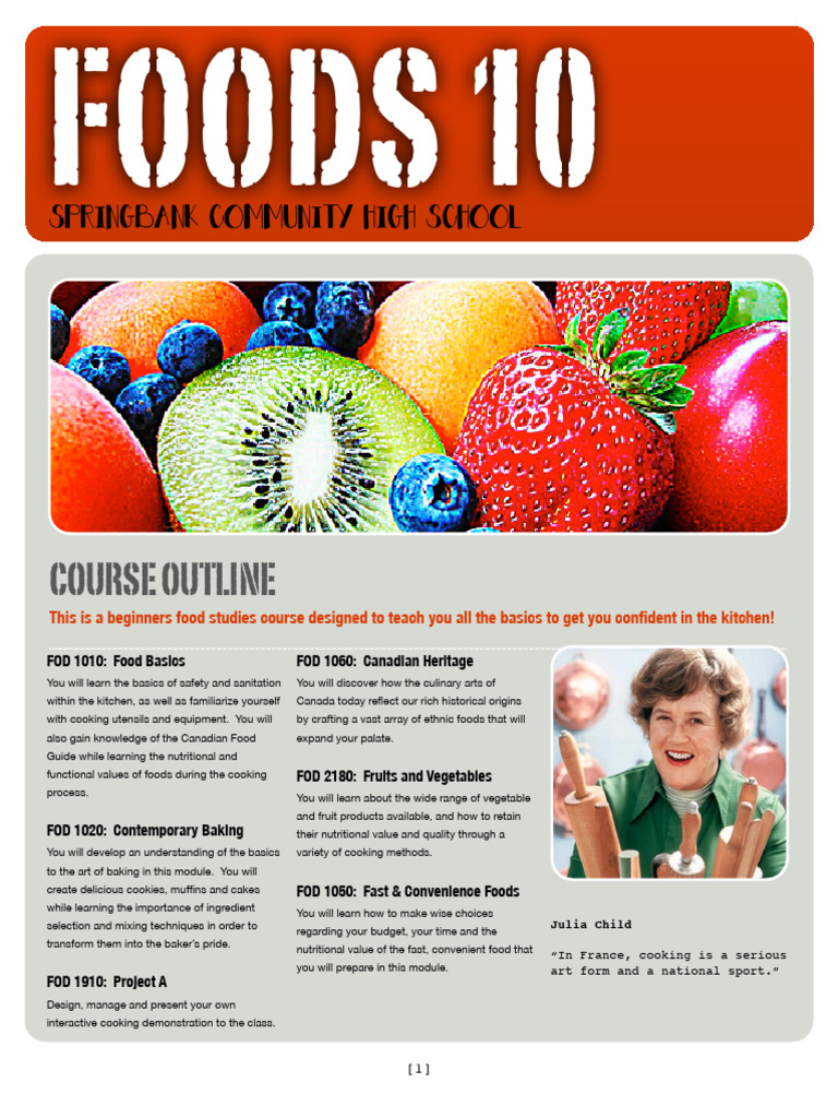 Foods 10 Course Outline 2014 | PDF | Cooking | Culinary Arts