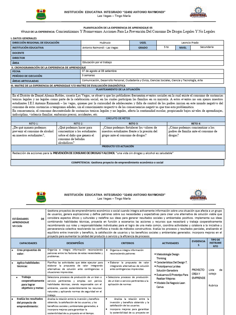 EPT EXPERIENCIA 5 Grado 5 | PDF | Evaluación | Aprendizaje