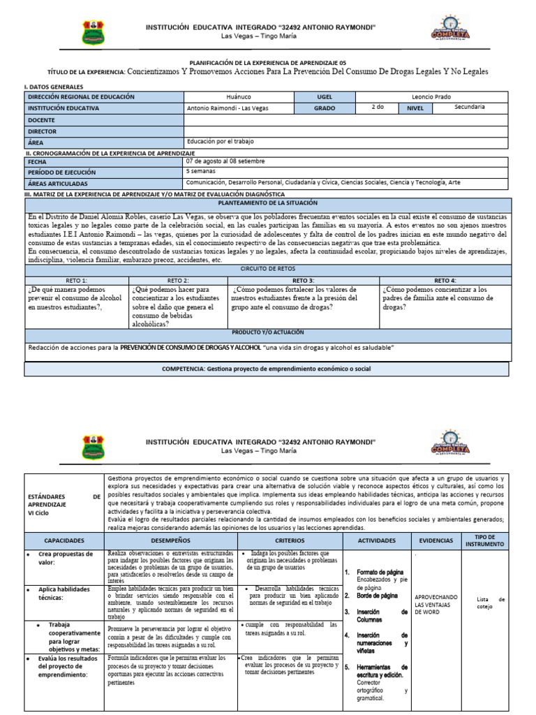 EPT EXPERIENCIA 5 Grado 2 | PDF | Evaluación | Aprendizaje