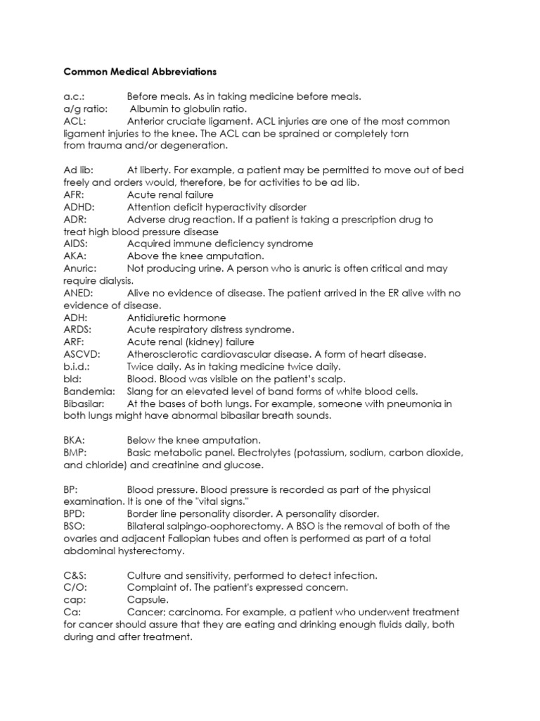 CP T1 Common Medical Abbreviations | PDF