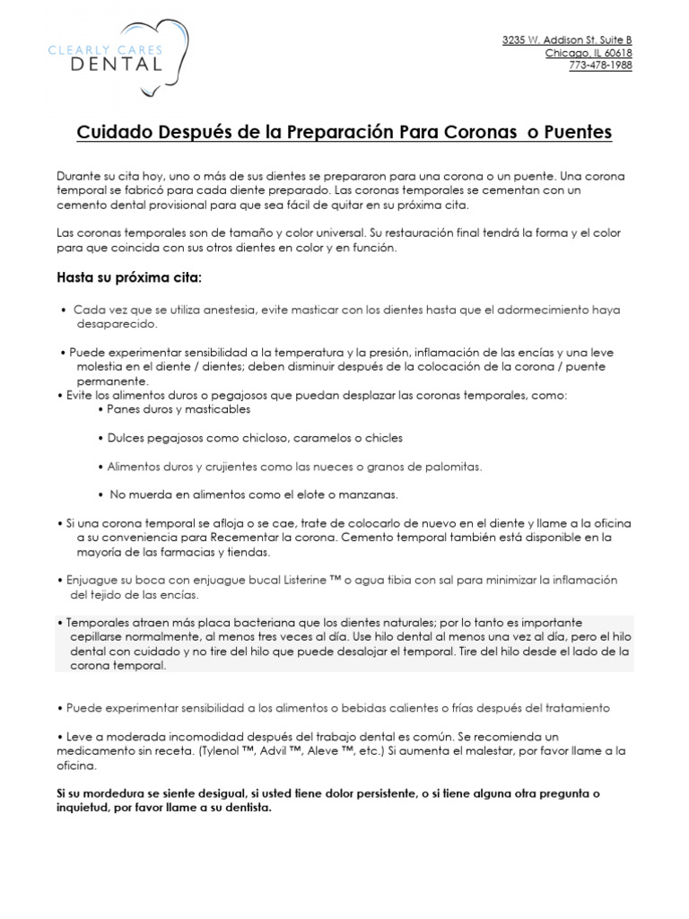 Crown Post Op Spanish | PDF | Medicina | Boca