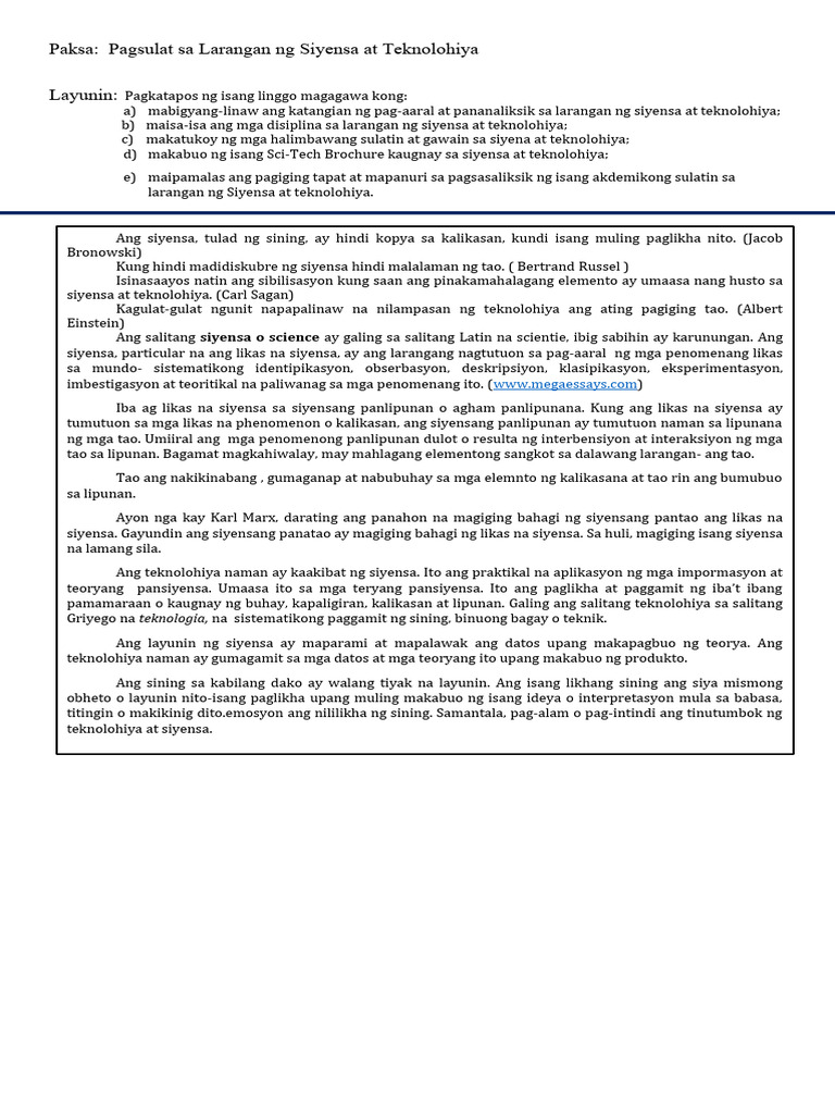 Pagsulat Sa Larangan NG Siyensa at Teknolohiya | PDF