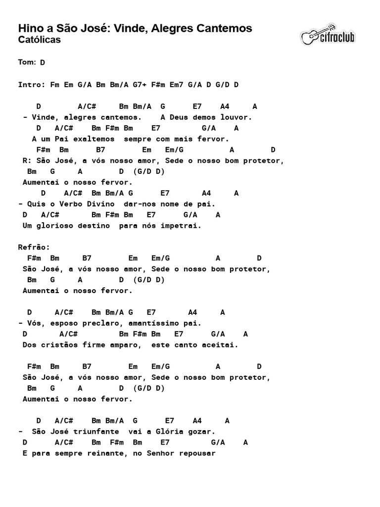Cifra Club - Católicas - Hino a São José_ Vinde, Alegres Cantemos | PDF