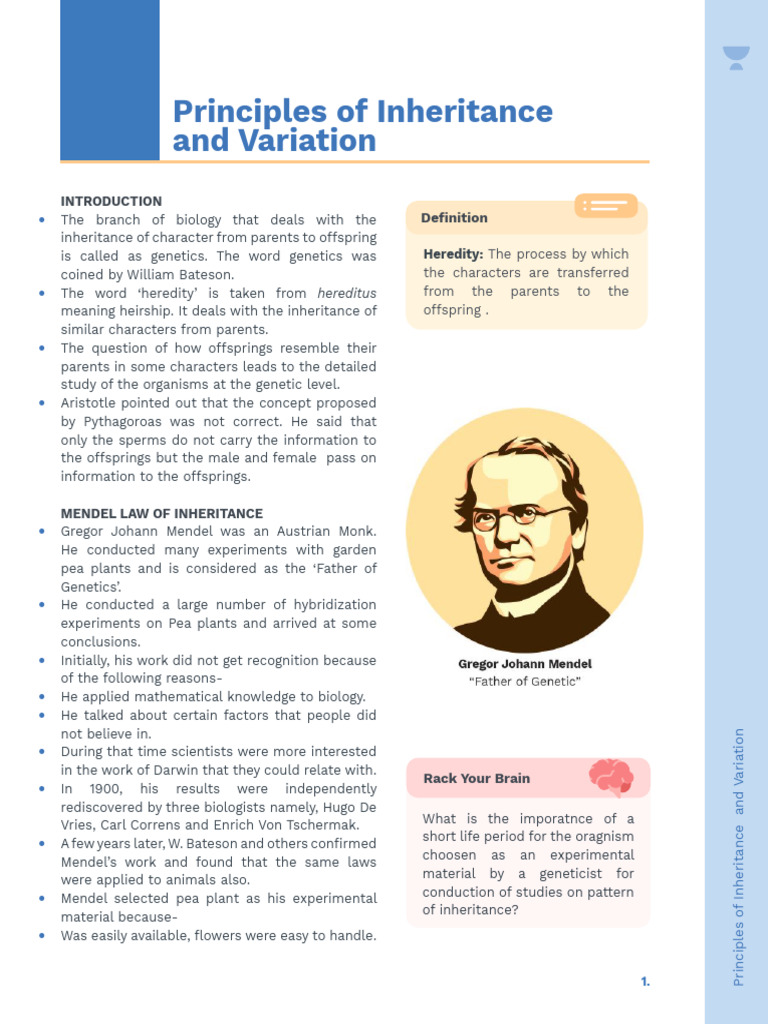 Principles of Inheritance and Variation Min | PDF