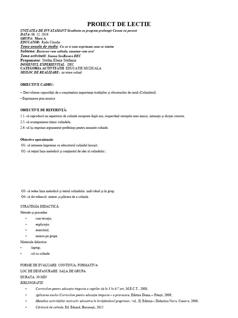 Proiect de Lectie | PDF