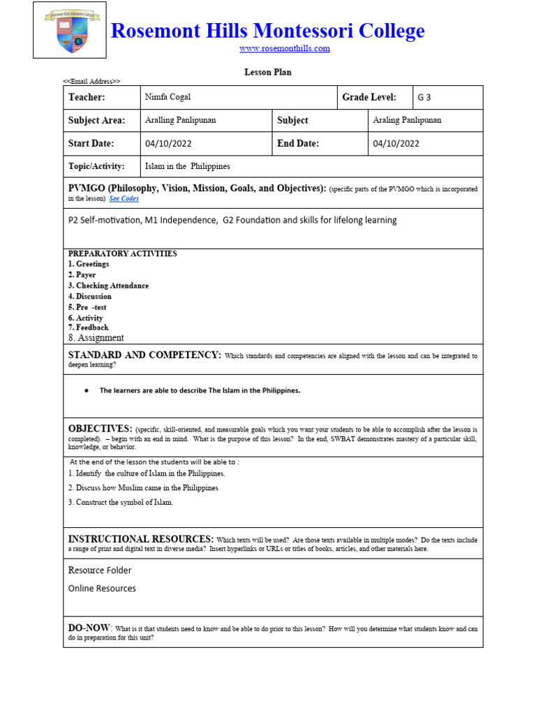 Islam in The Philippines Lesson Plan | PDF