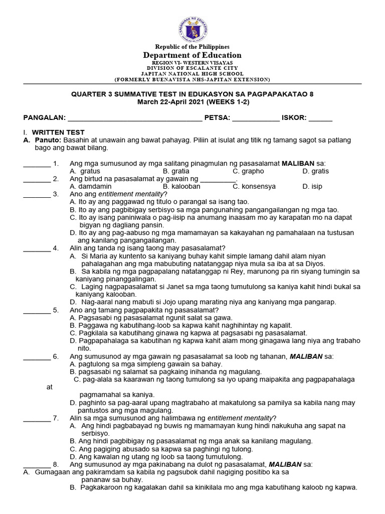 Q4 EsP 8 Week 1-2 | PDF