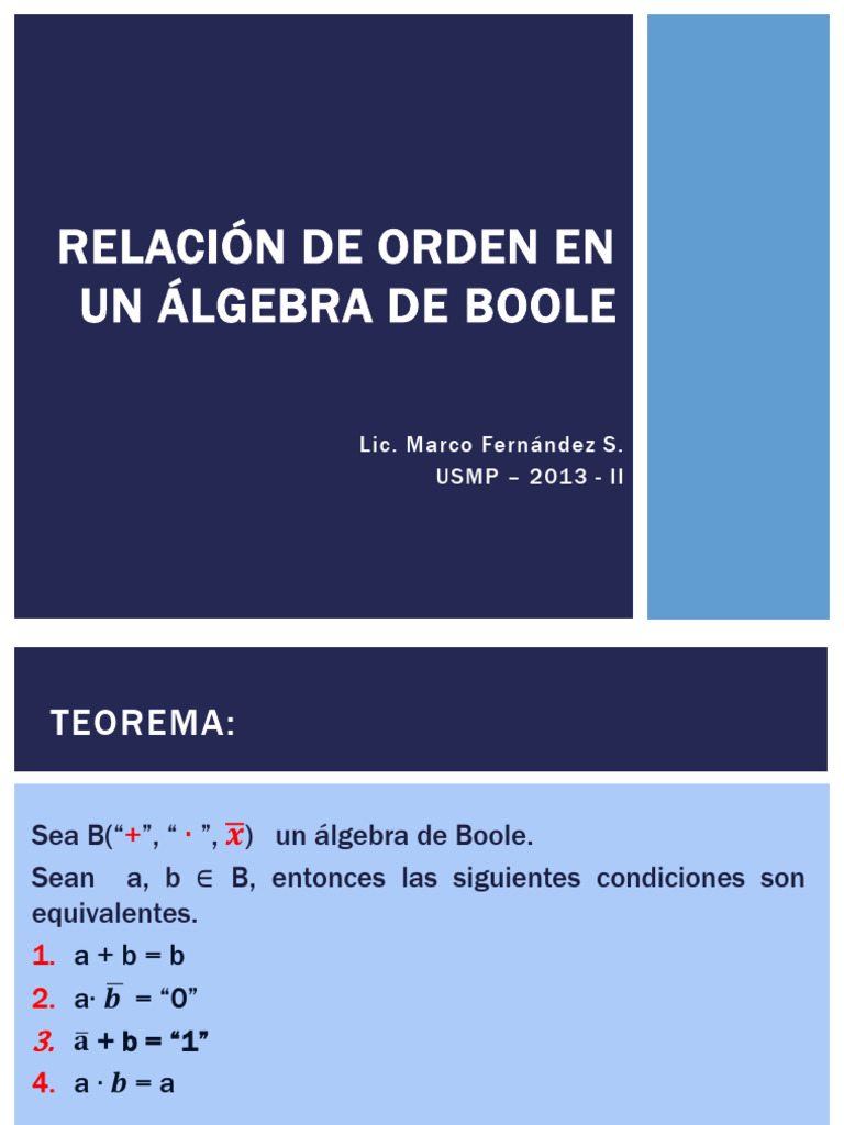 Relación de Orden en Álgebra de Boole | PDF | Artes del Lenguaje y ...