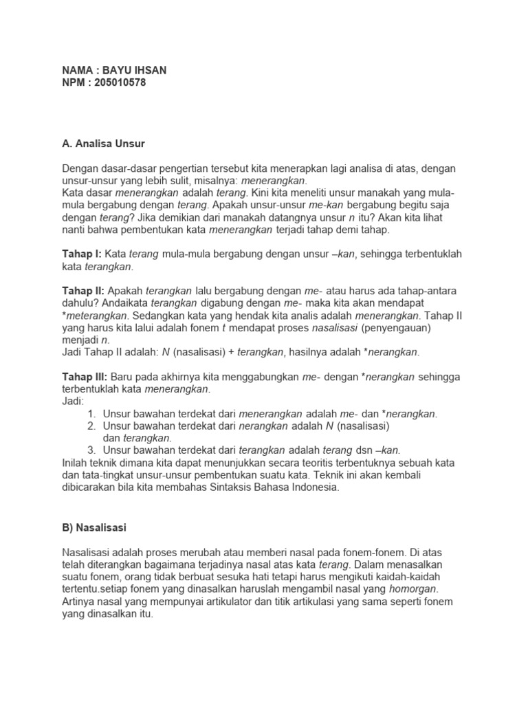 ANALISIS UNSUR DAN NASALISASI | PDF