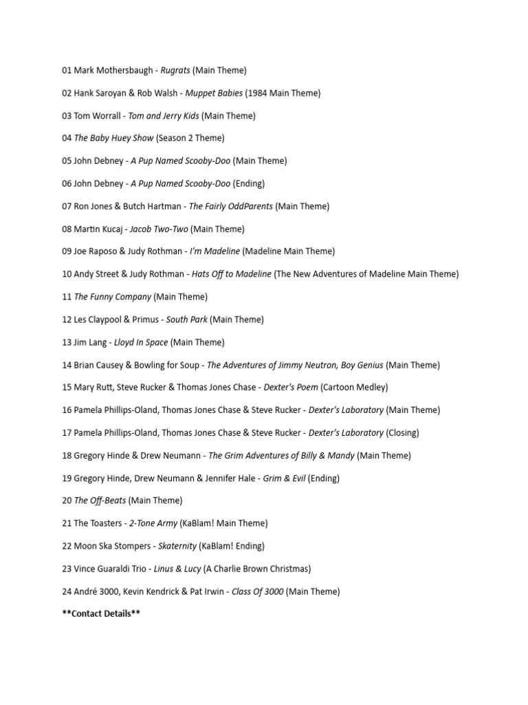 Track List | PDF Track List | PDF