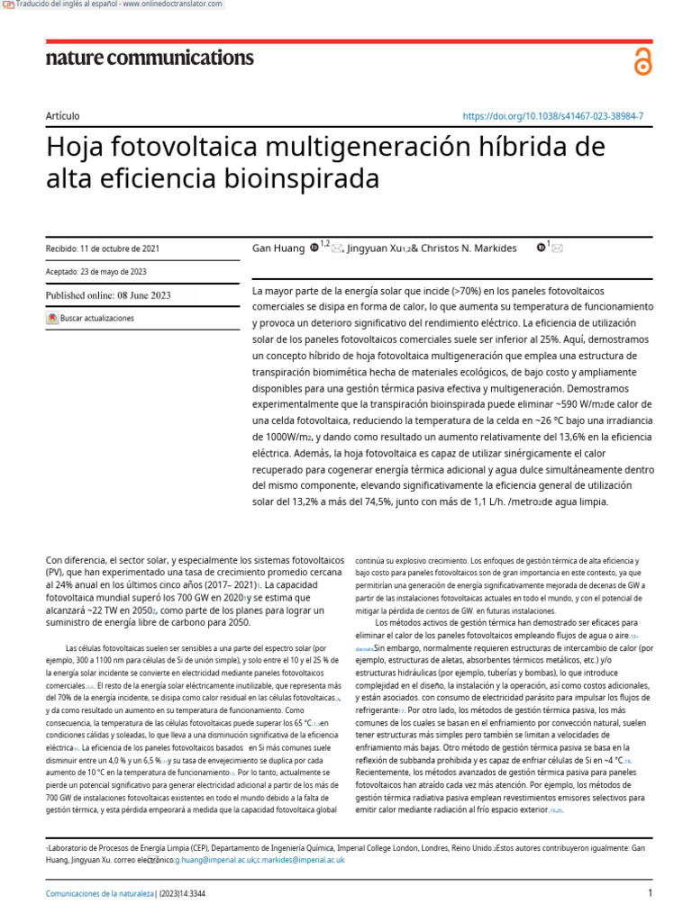 High-Efficiency Bio-Inspired Hybrid Multi-Generation Photovoltaic Leaf ...