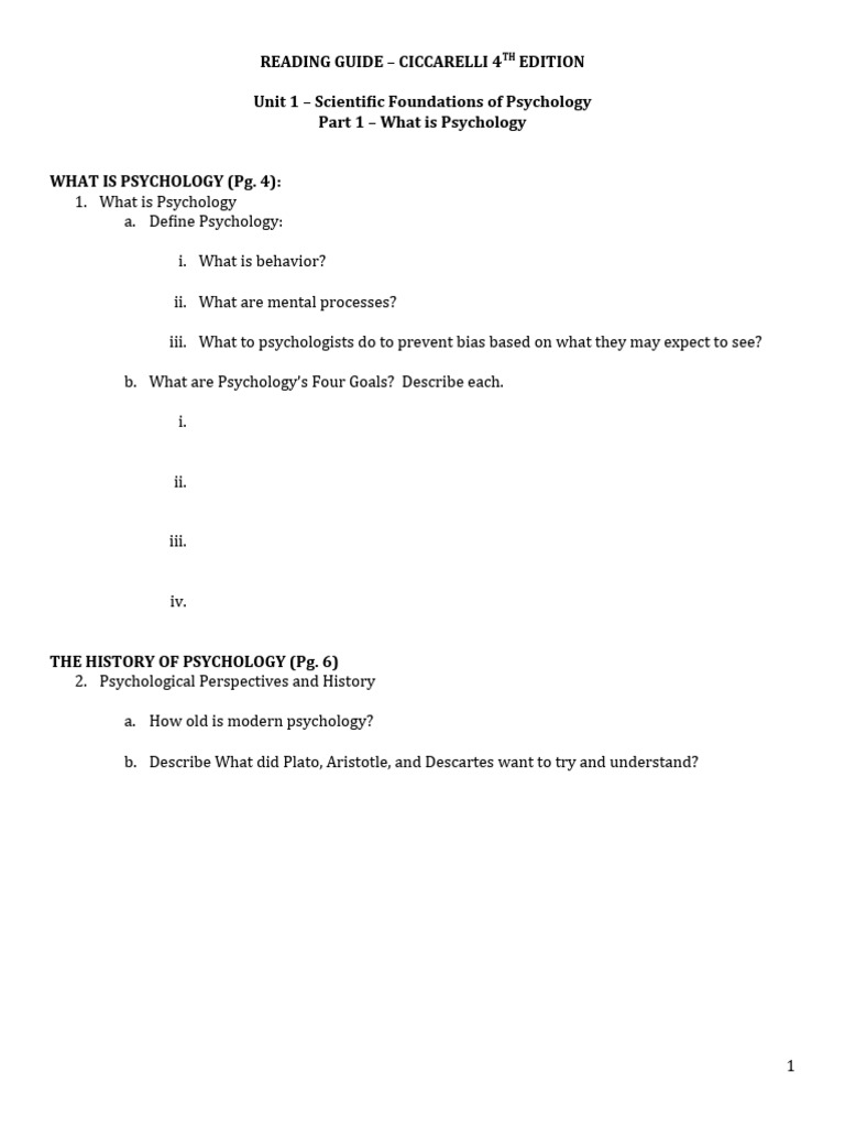 AP+Psych+ +unit+1+ +Ciccarelli+Text+ (4th+ed) | PDF | Psychology ...