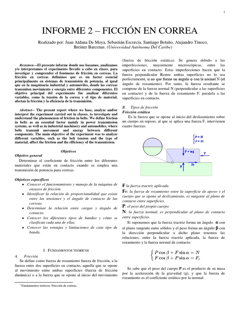Informe 2 - Fricción en Correas | PDF
