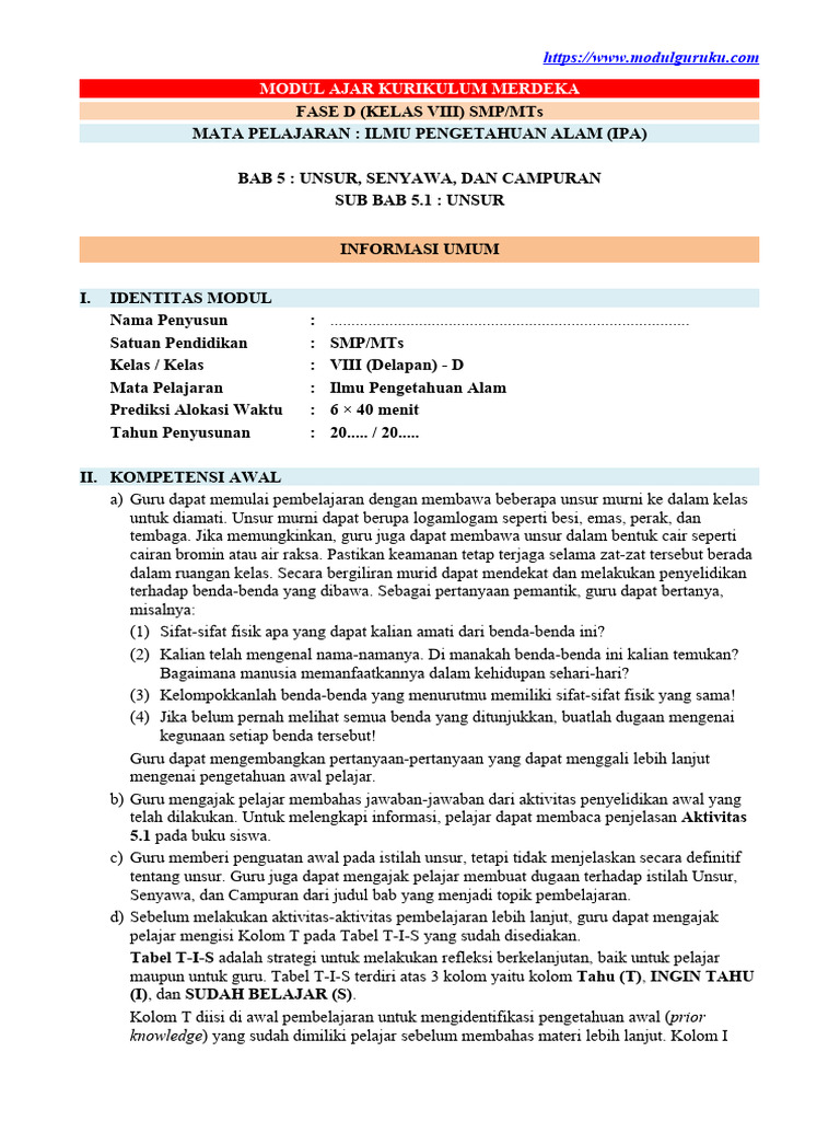 Modul Ajar Kelas 8 Smp Ipa Fase D Bab 5 Pdf