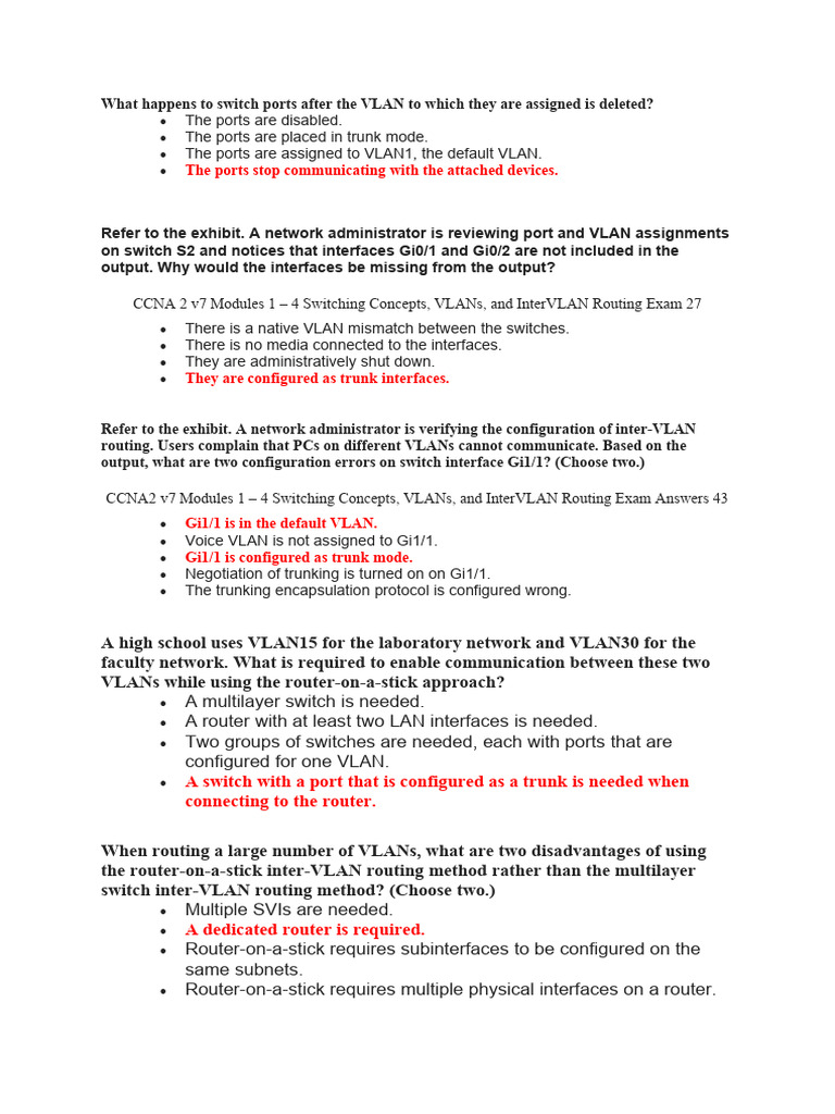 Answer To Modules 1 - 4switching Concepts VLANs and InterVLAN Routing ExamExternal Tool | PDF