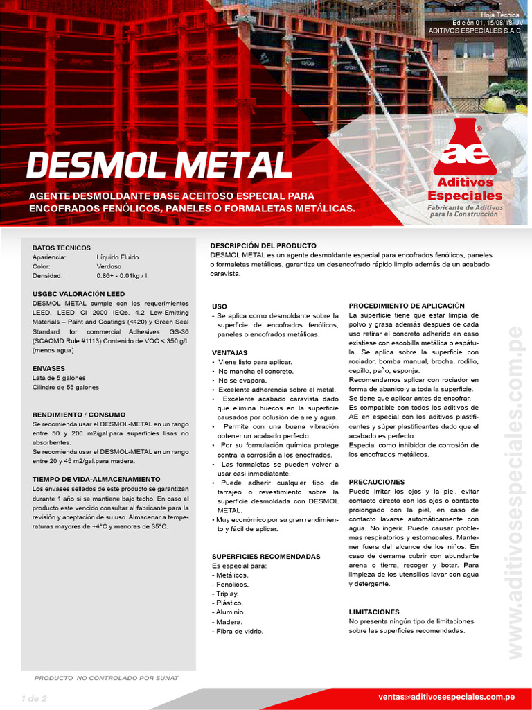 Desmoldante Metálico DESMOL METAL | PDF