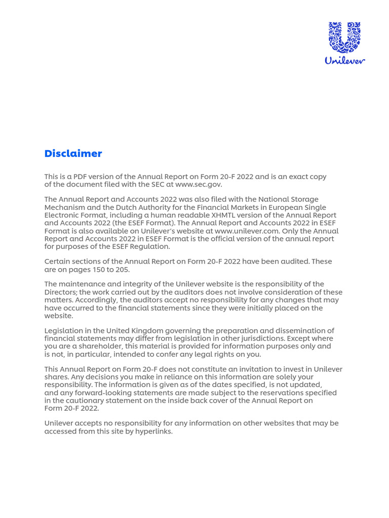 Unilever Annual Report On Form 20-f 2022 | PDF | Financial Statement ...