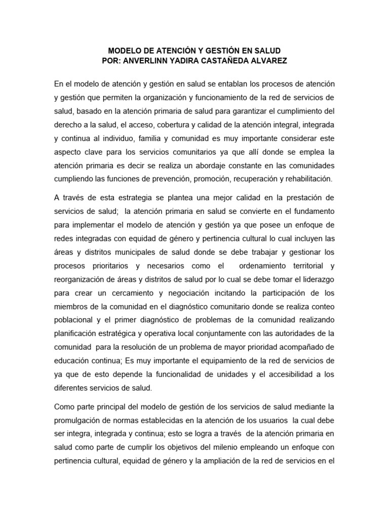 Resumen Modelo de Atención y Gestión en Salud | PDF