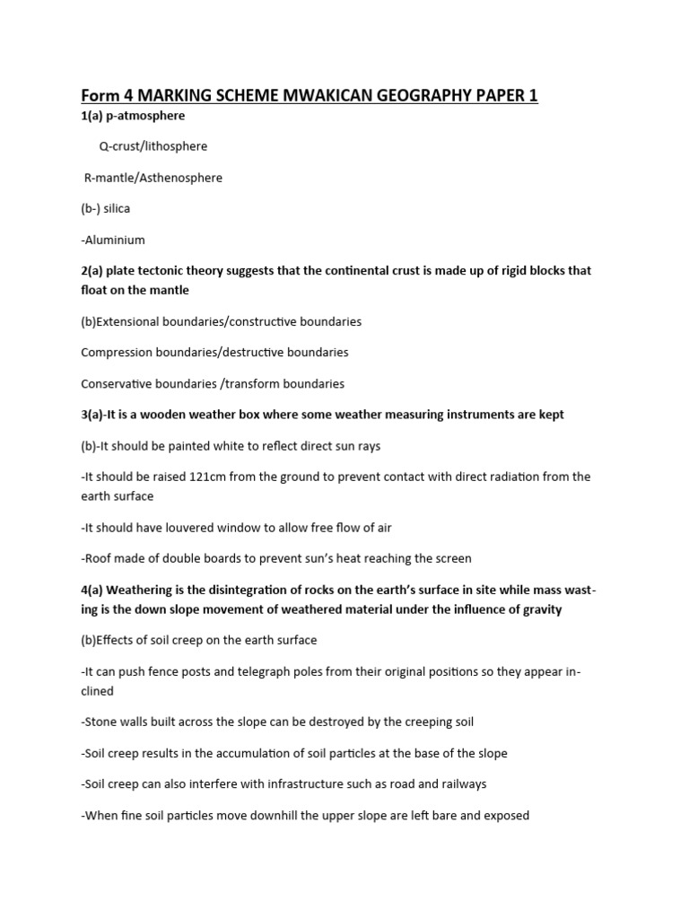 Geography Form 4 P1 MS | Download Free PDF | Plate Tectonics | River