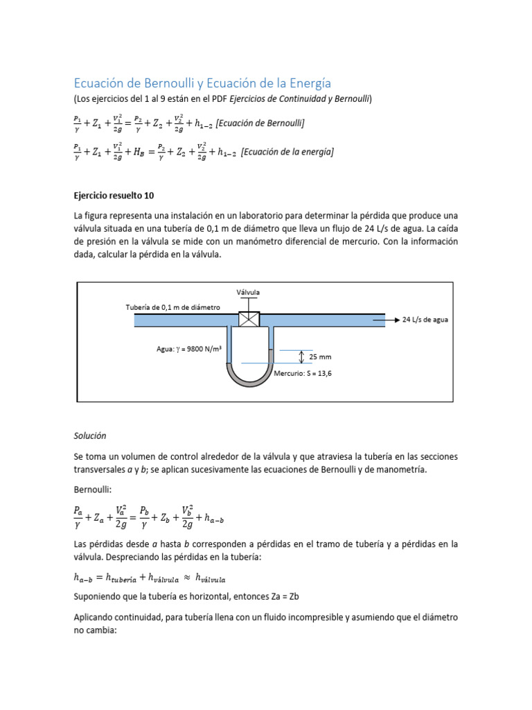 Ejercicios de Bernoulli y Energia | PDF