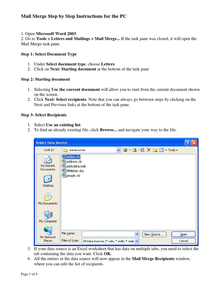 Mail Merge Instructions for PC Users | PDF | Computers