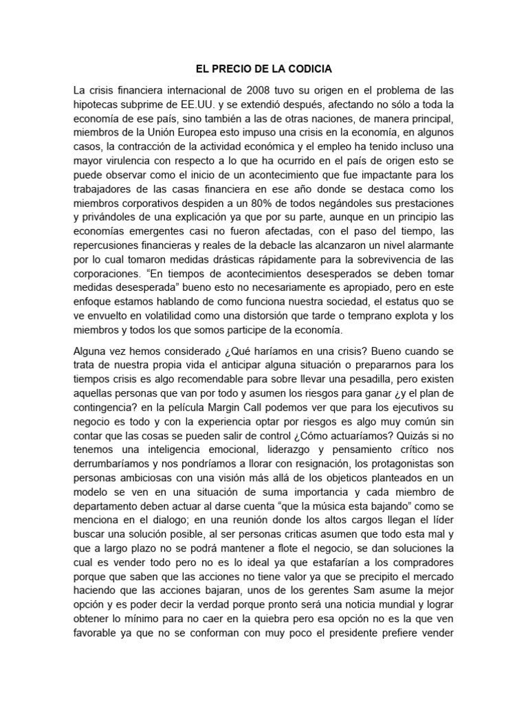 El Precio de La Codicia | PDF