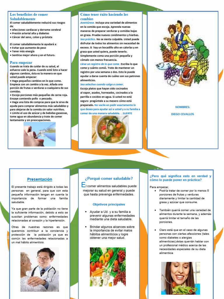 Triptico de Alimentacion Saludable 2 | PDF | Alimentos | Dieta saludable