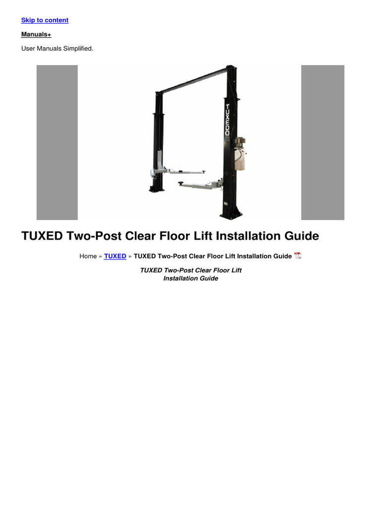 Two Post Clear Floor Lift Manual | PDF