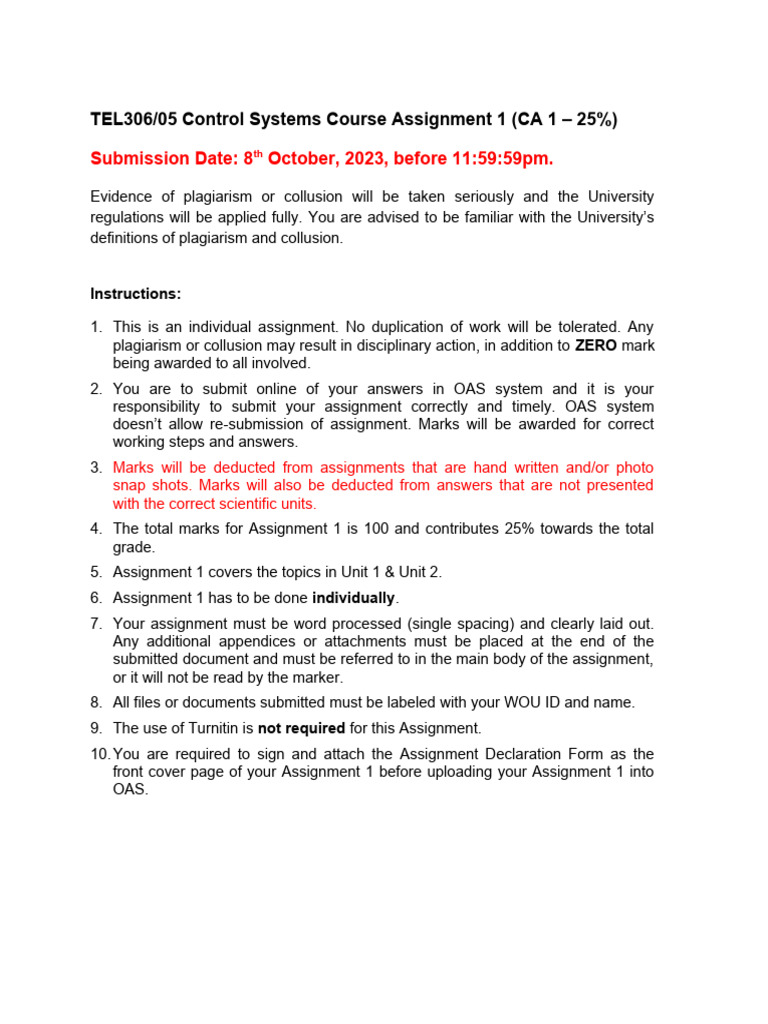 Assignment 1 | PDF | Control Theory | Applied Mathematics