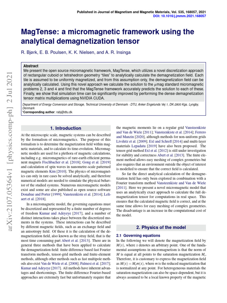 Magtense: A Micromagnetic Framework Using The Analytical ...