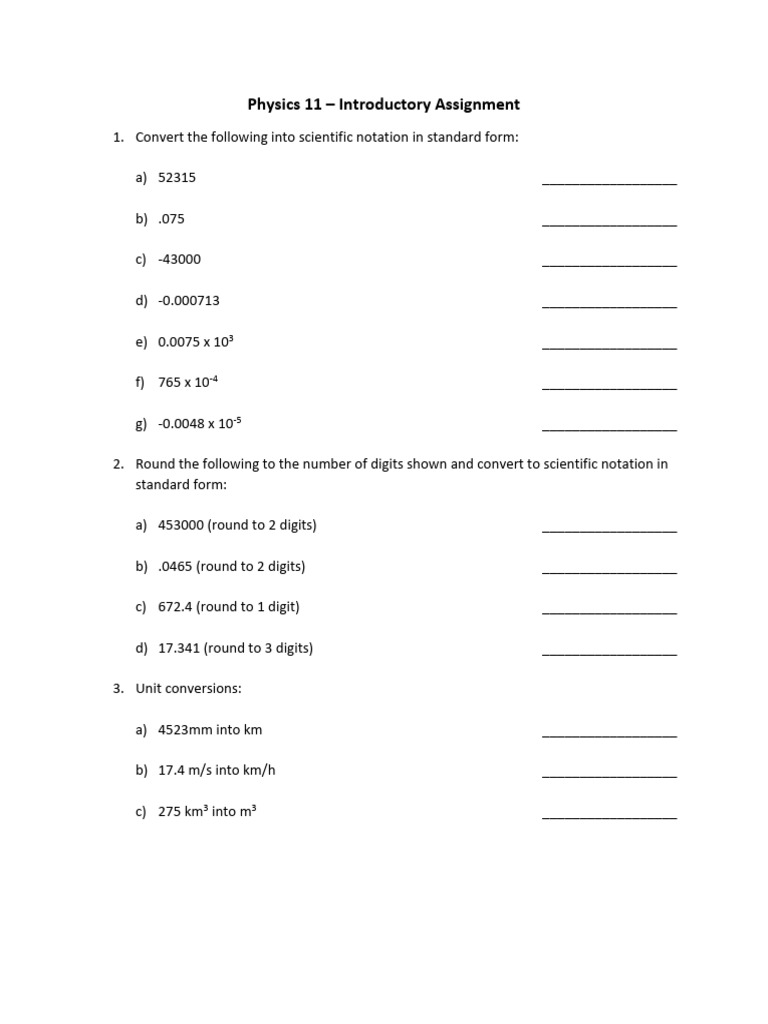 Introductory Assignment - Physics 11 | PDF