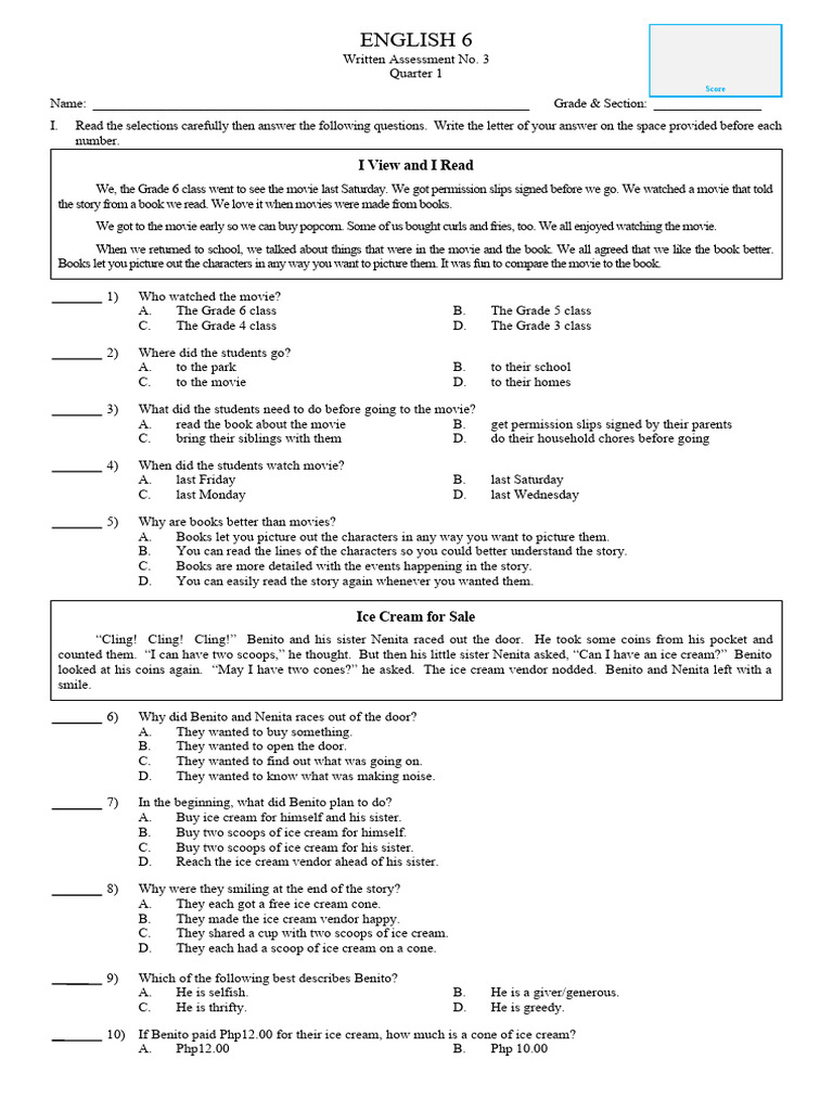 English 6 - Q1 - ST3 | PDF