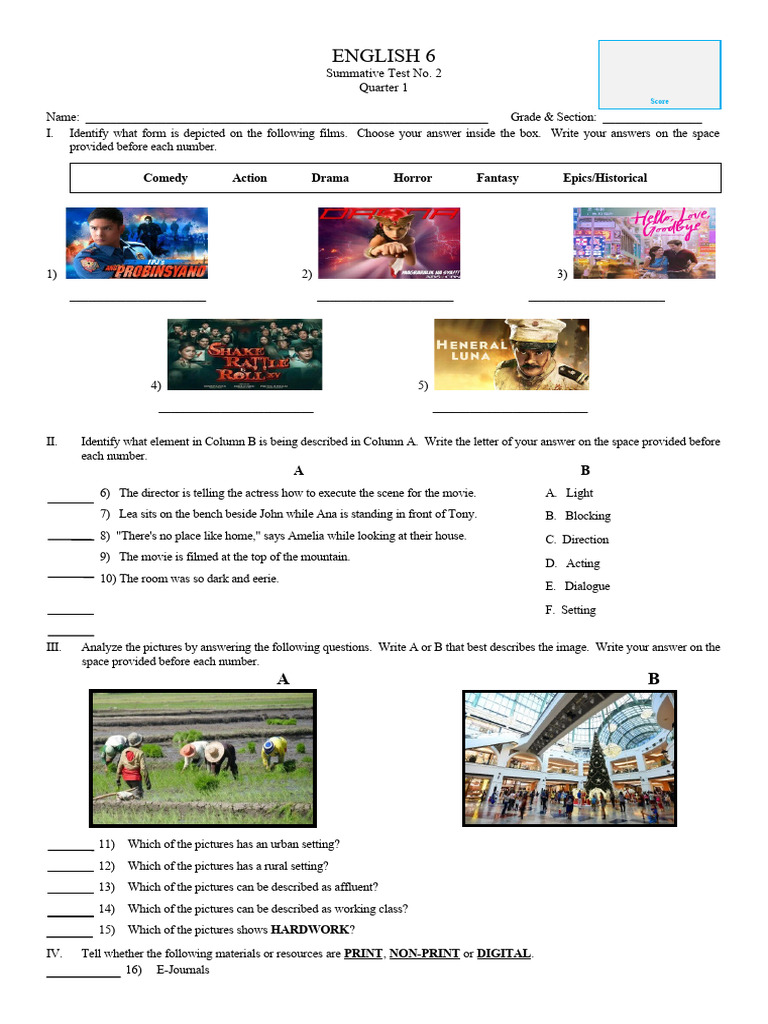 English 6 - Q1 - ST2 Rev | PDF