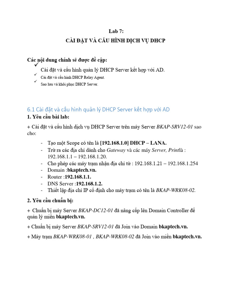 Lab 7 - Implementing DHCP | PDF