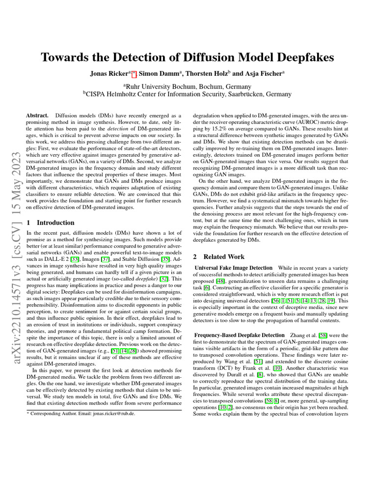 Towards The Detection of Diffusion Model Deepfakes | PDF | Receiver Operating Characteristic ...