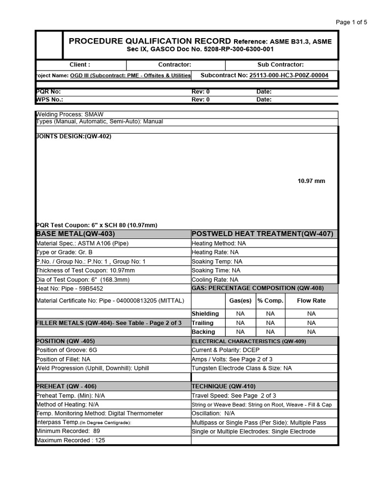 WPS PQR A106 | PDF | Pipe (Fluid Conveyance) | Secondary Sector Of The Economy