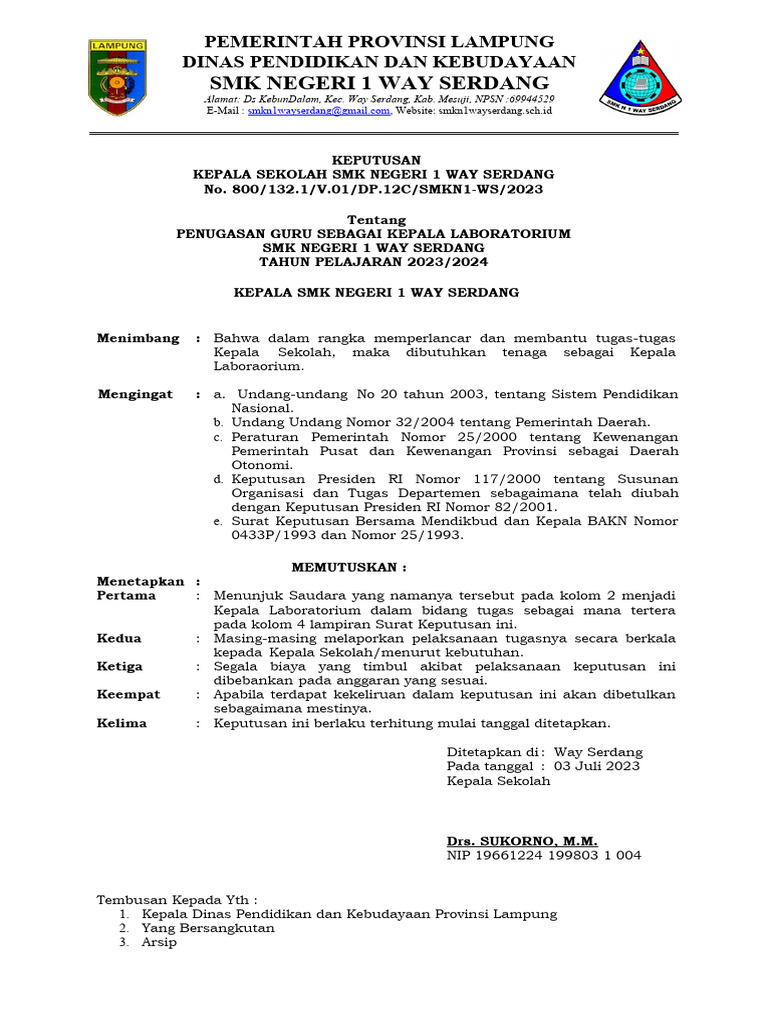 SK Kepala Laboratorium | PDF