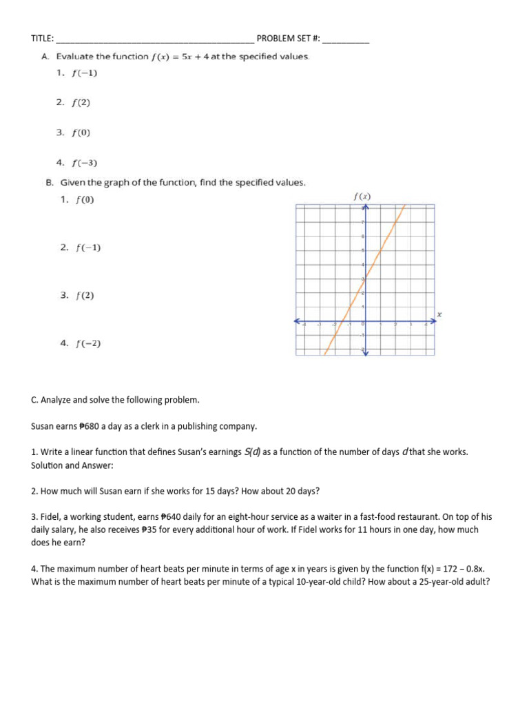 PROBLEM SET 1 - EvaluatingandGraphingFunction - ANSWER | PDF
