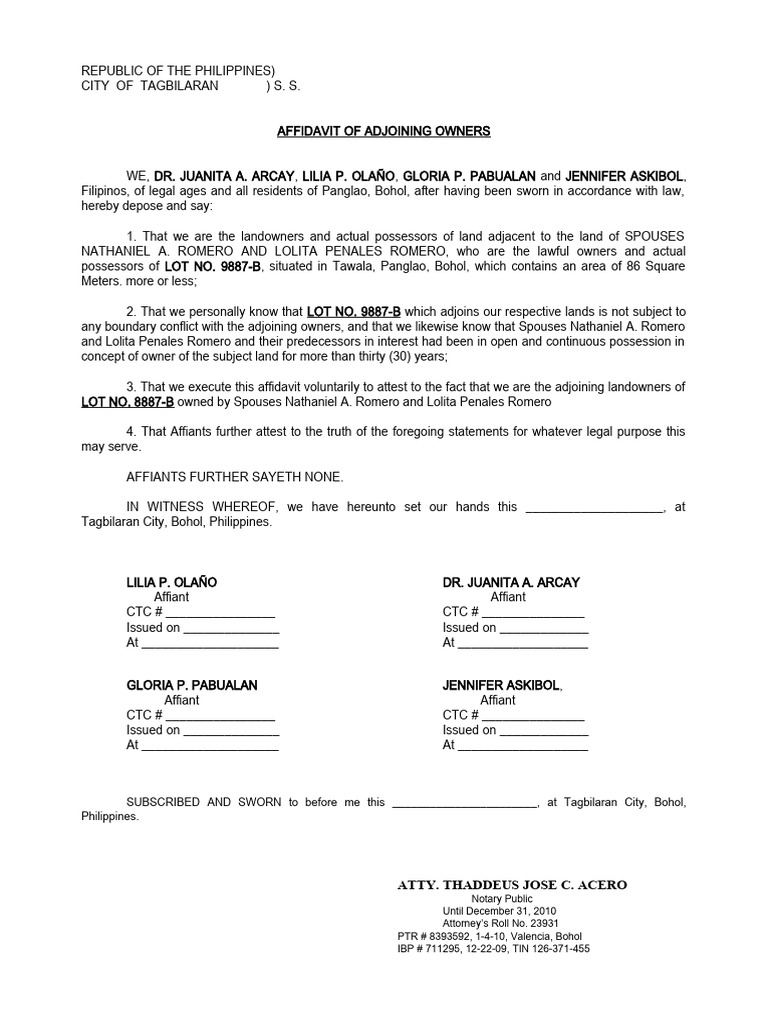 Affidavit of Adjoining Owner | Download Free PDF | Affidavit | Common Law