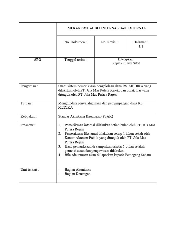 Mekanisme Audit Internal dan Eksternal RS | PDF | Pengelolaan Keuangan ...
