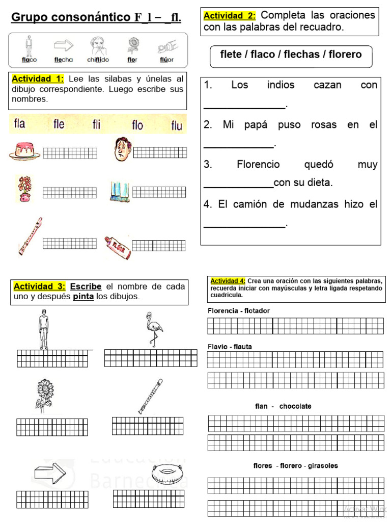 Grupo Consonántico F - L - FL.: Flete / Flaco / Flechas / Florero | PDF