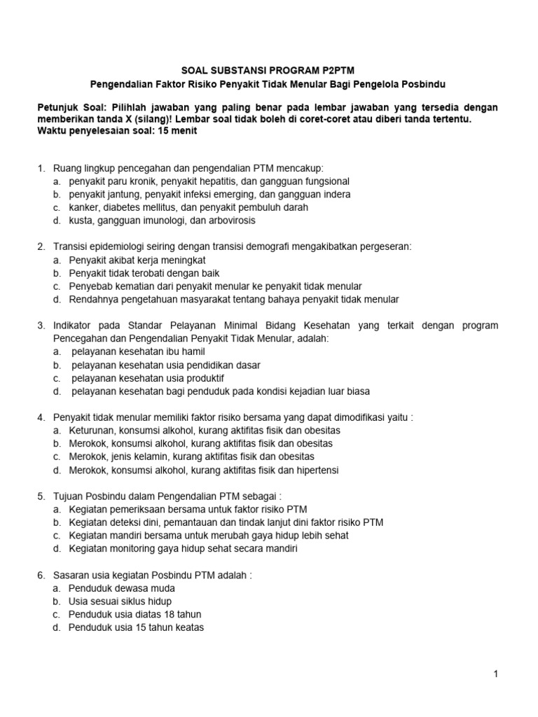 Soal Pre Dan Post Test - Tot Posbindu Institusi 2019 | PDF