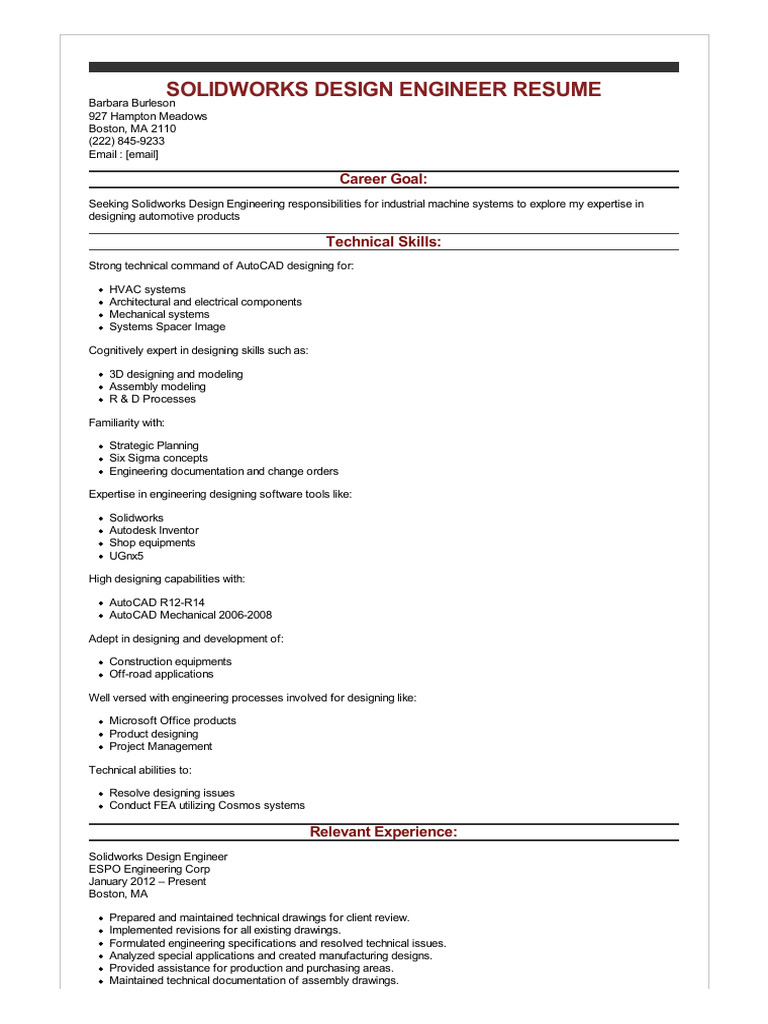 SolidWorks Design Engineer Resume | PDF