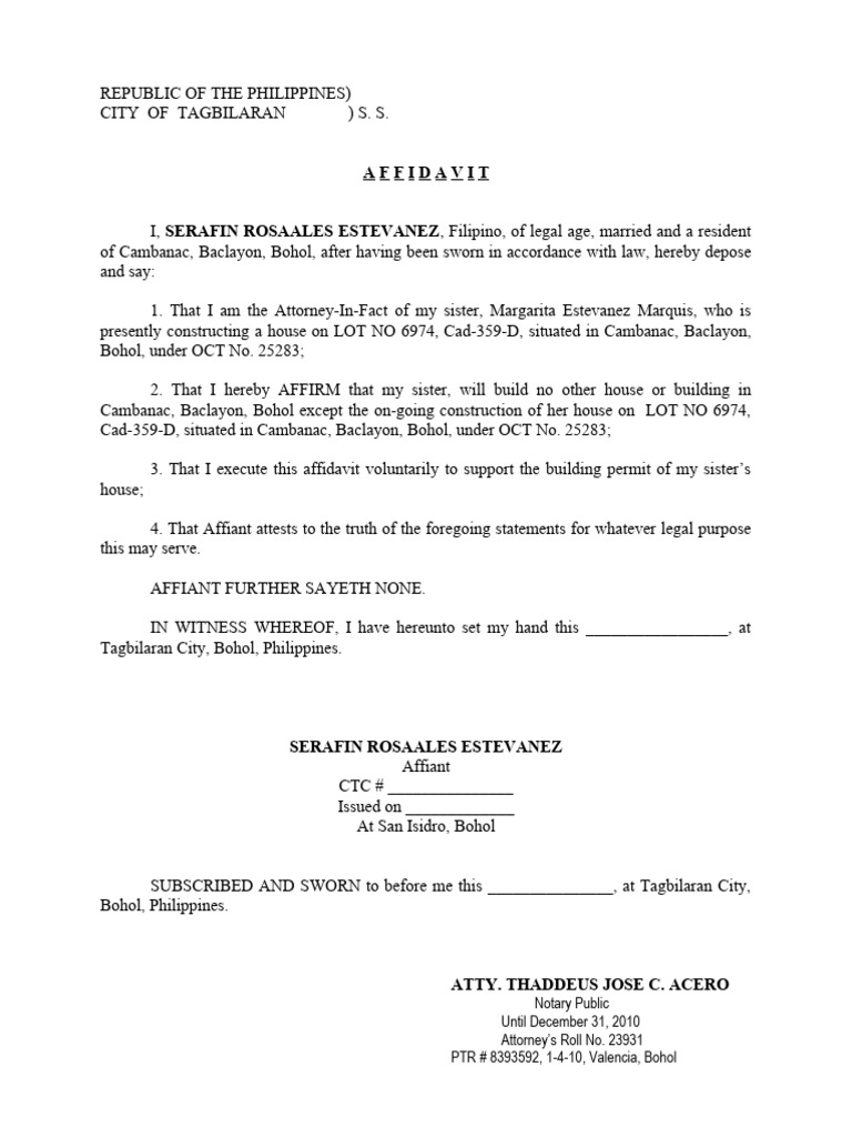 Affidavit to Build House on Land | PDF