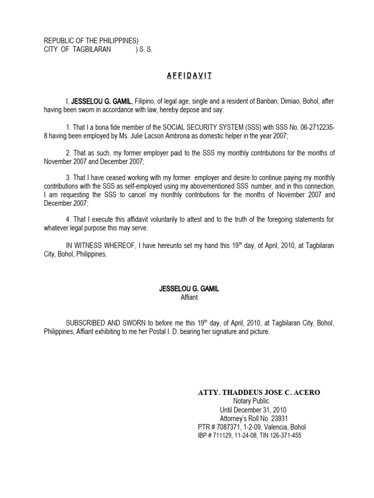 Affidavit To Cancel Previous Sss # | PDF